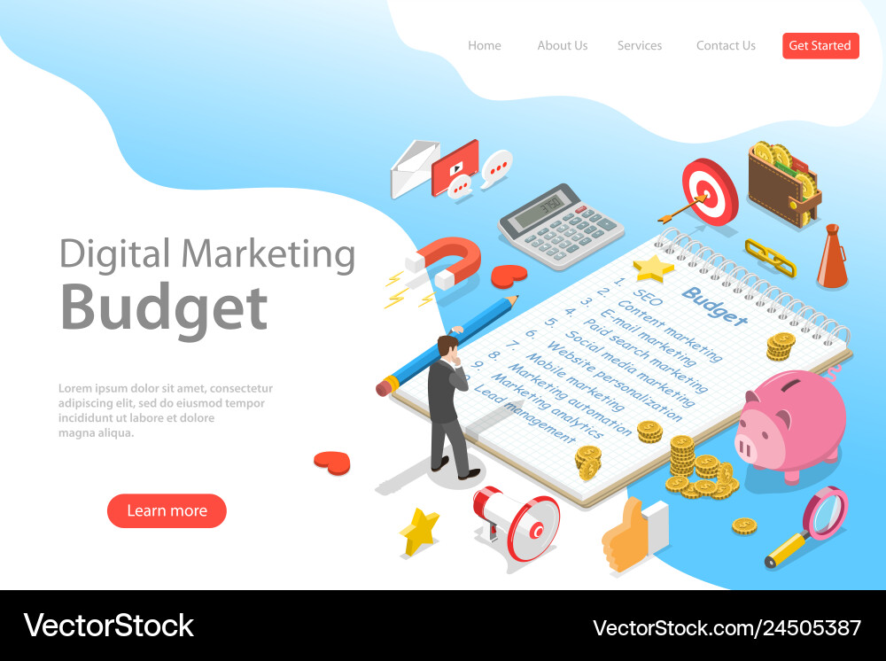 Flat isometric landing page template of Royalty Free Vector