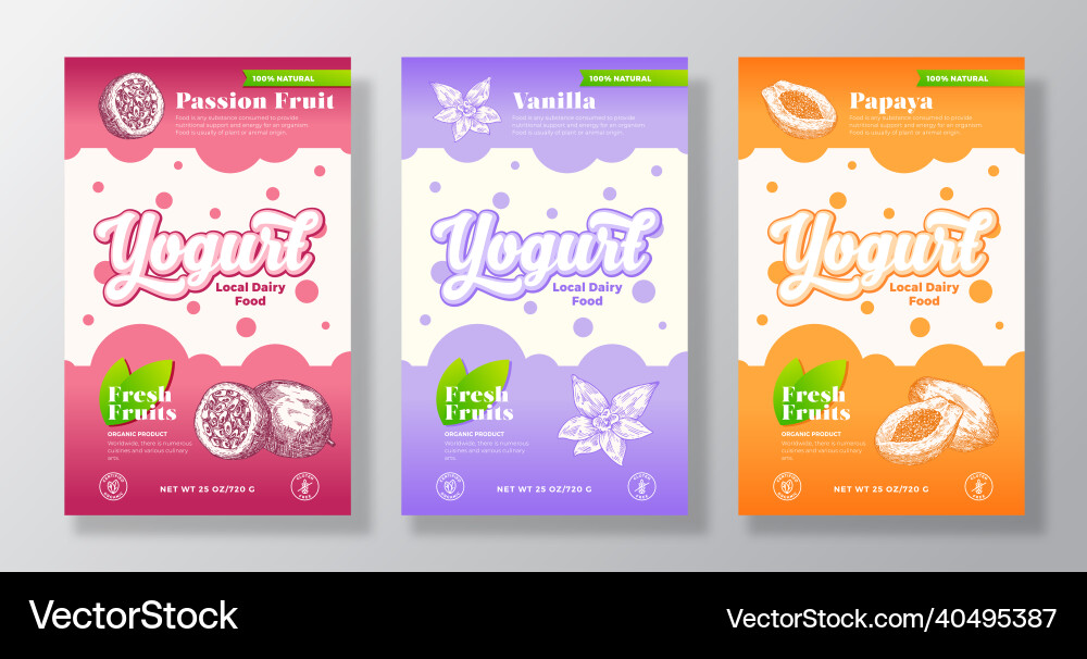 Fruits and berries yogurt label templates set Vector Image