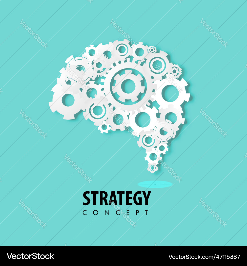Gear brain paper art style strategy thinking Vector Image