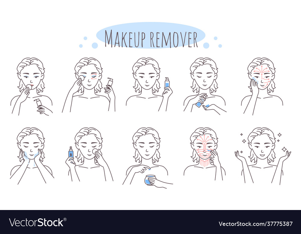 Makeup removal steps Royalty Free Vector Image
