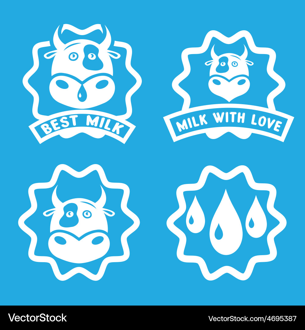 Milk stamps collection with cow face Royalty Free Vector