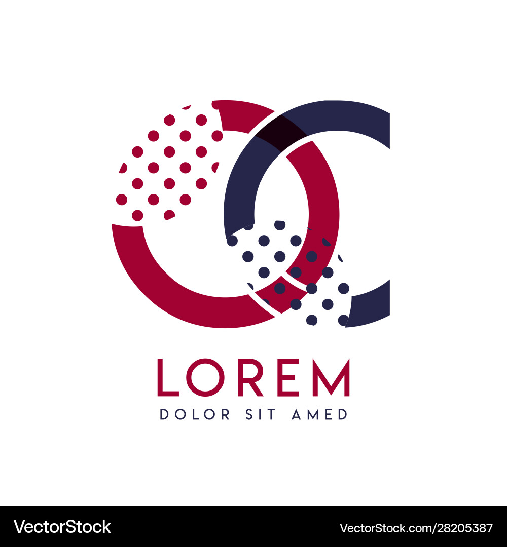 Oc simple logo design with blue and maroon color Vector Image