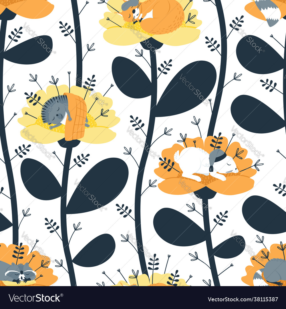 Seamless pattern with sleeping animals Royalty Free Vector