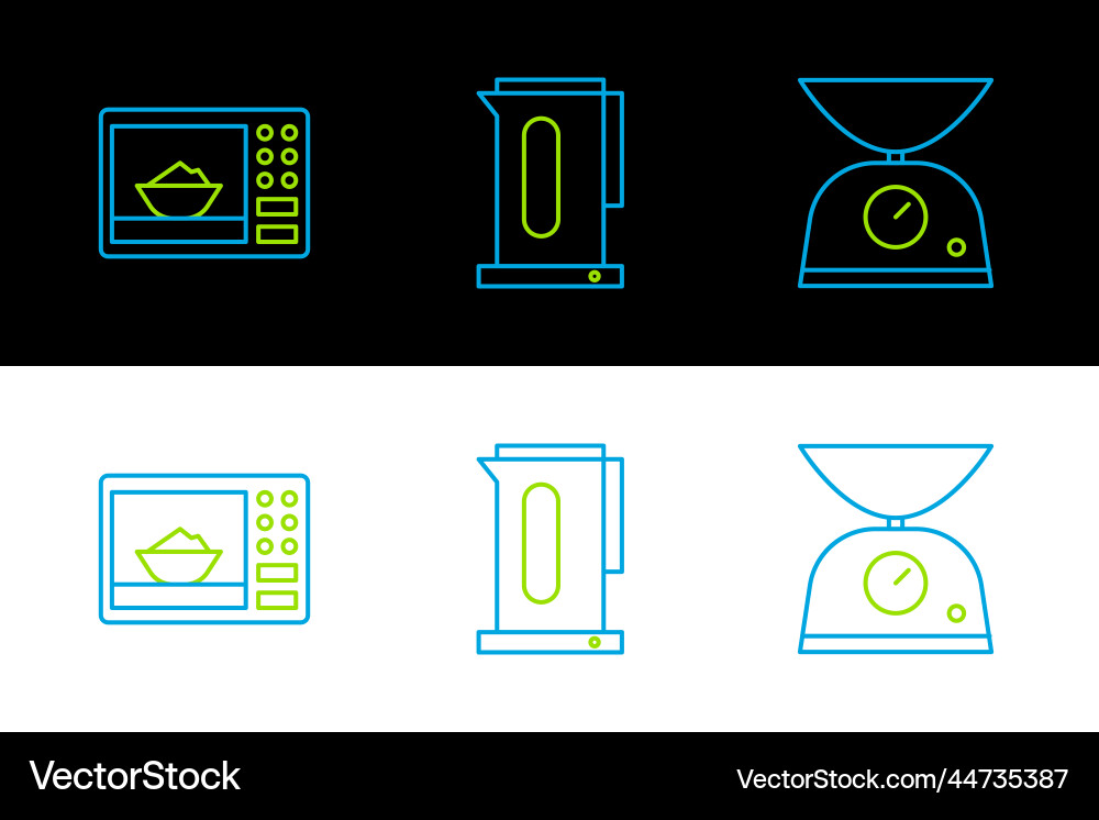 Set line scales microwave oven and kettle Vector Image