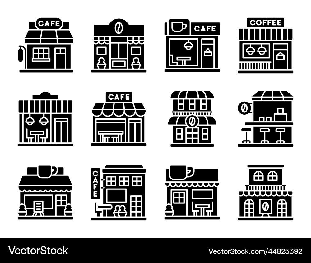 Coffee shop solid icon set 3 Royalty Free Vector Image