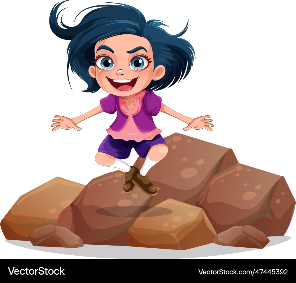 Girl standing on the rock Royalty Free Vector Image