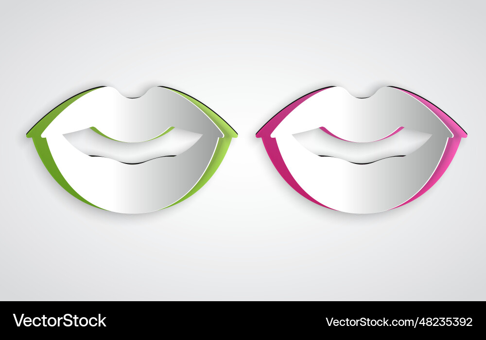 Paper cut smiling lips icon isolated on grey Vector Image