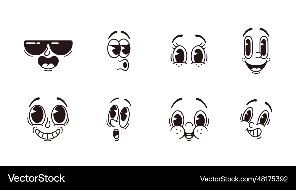 Retro cartoon emoji set nostalgic collection Vector Image