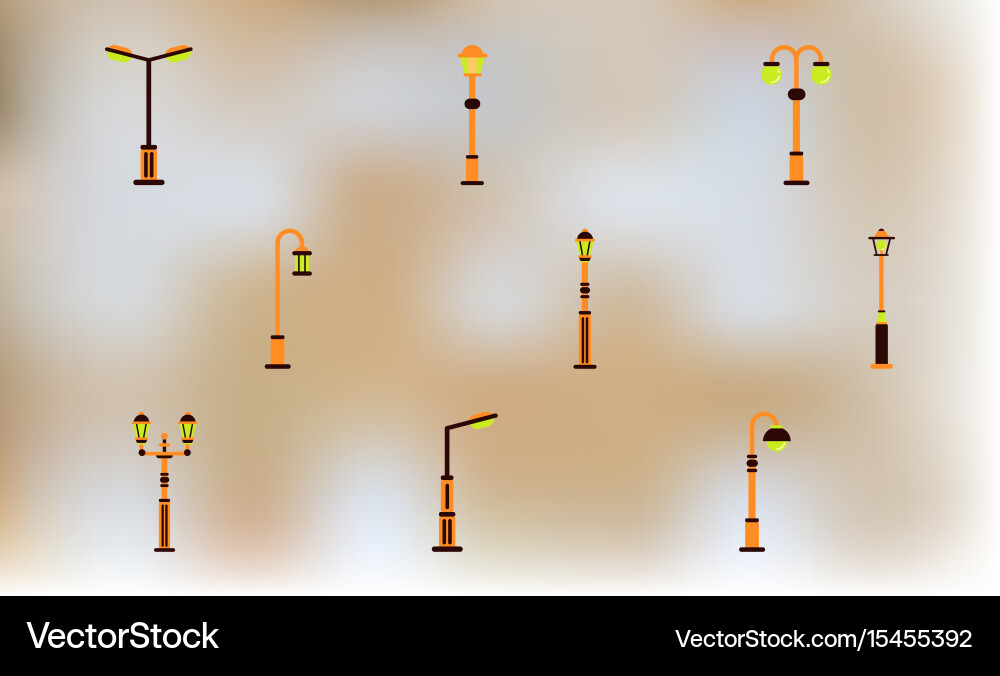 Street light icons lamp set Royalty Free Vector Image