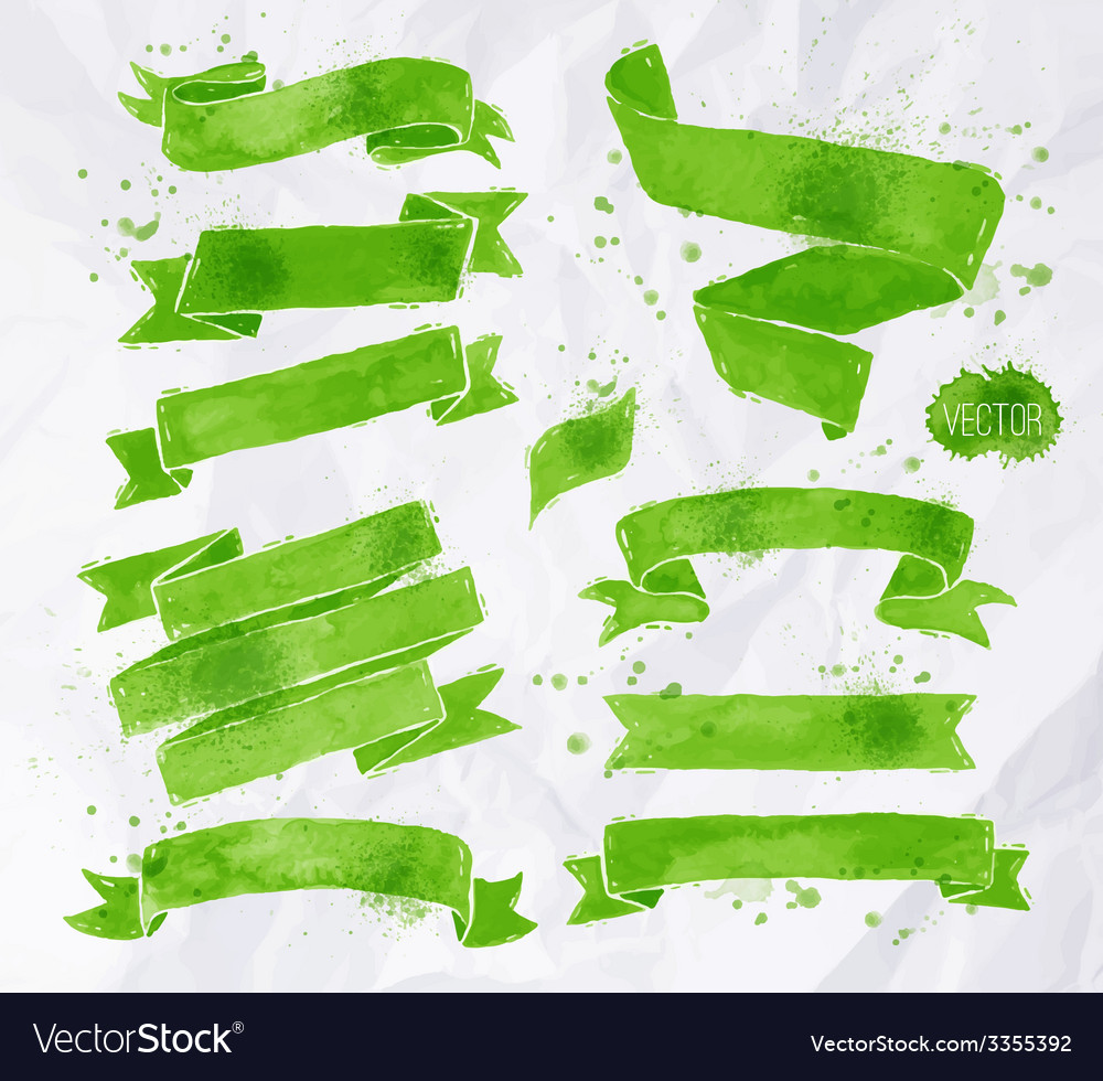 Watercolors ribbons green Royalty Free Vector Image