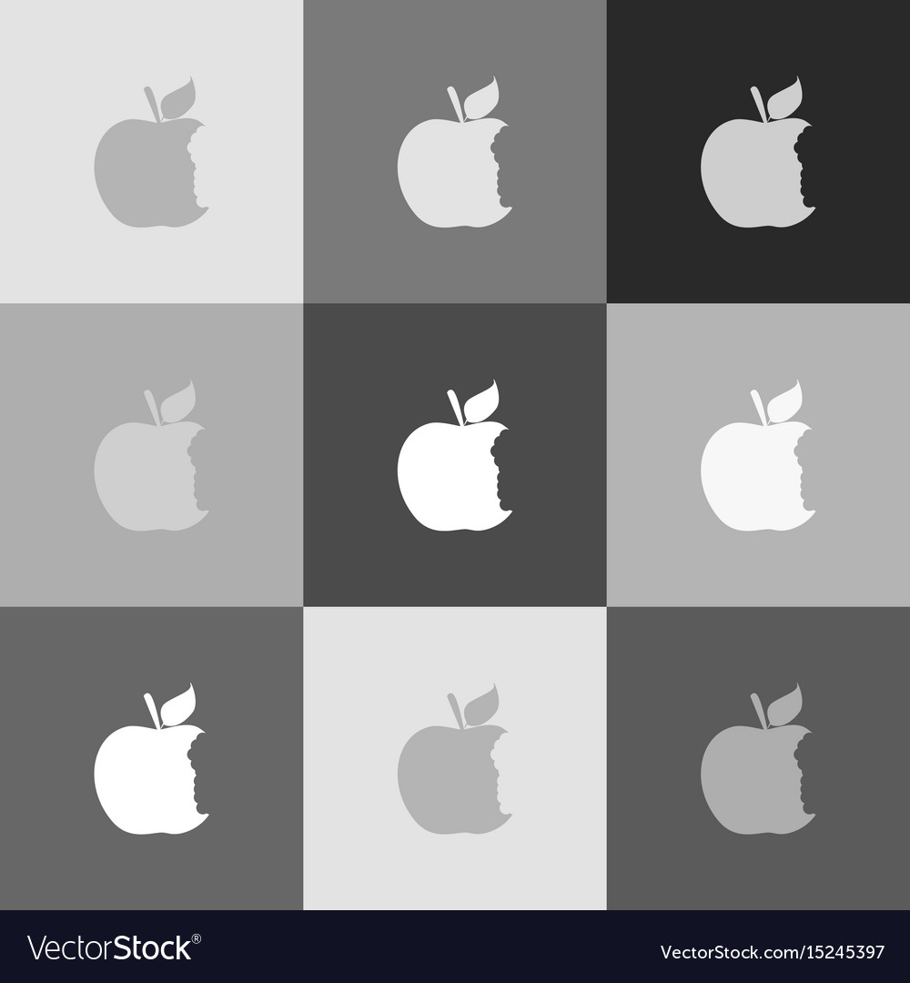 Bite apple sign grayscale version Royalty Free Vector Image
