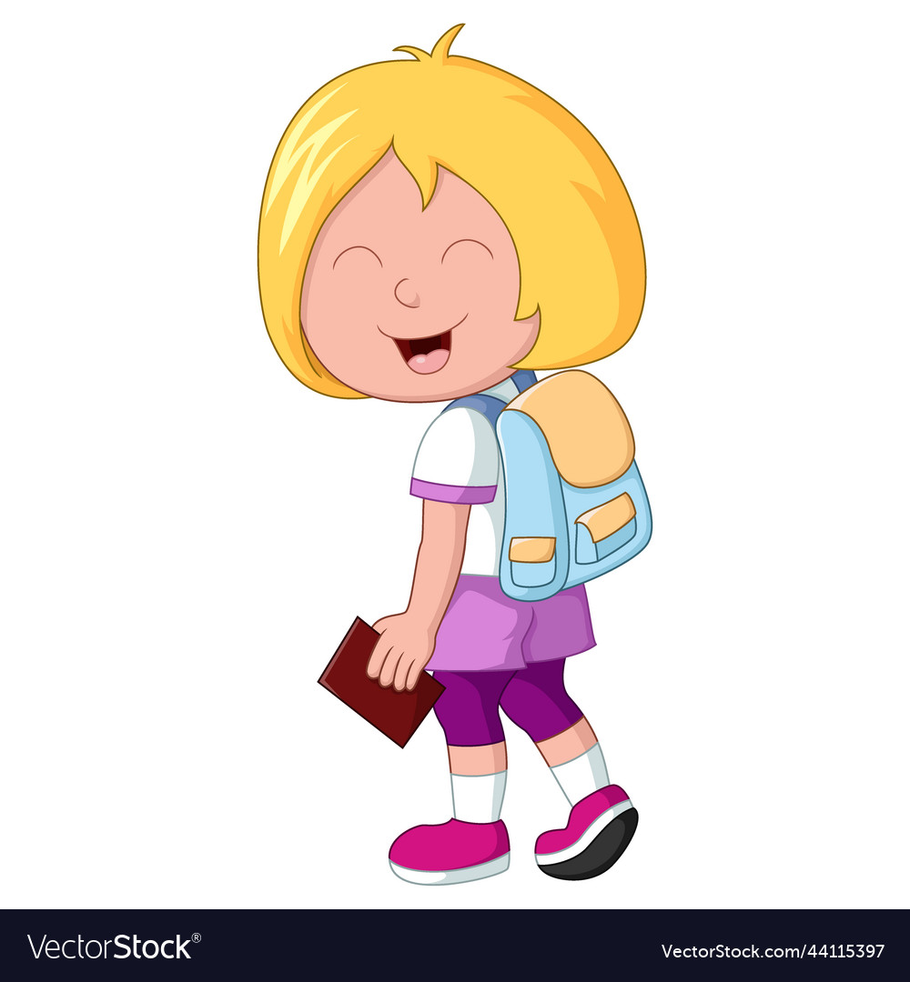Cute little school girl cartoon Royalty Free Vector Image