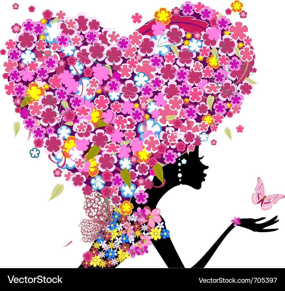 Girl with flowers Royalty Free Vector Image - VectorStock
