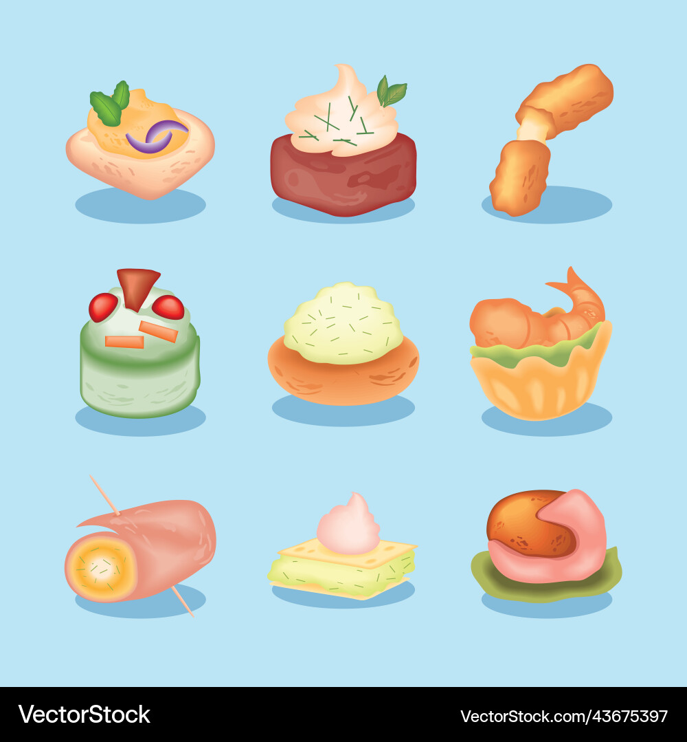 Icons appetizers food Royalty Free Vector Image