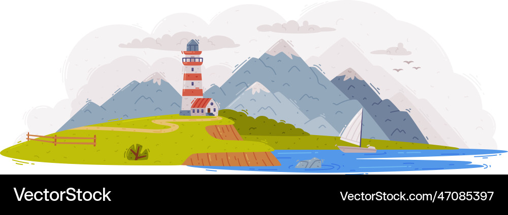 Idyllic rural landscape scene with mountain river Vector Image