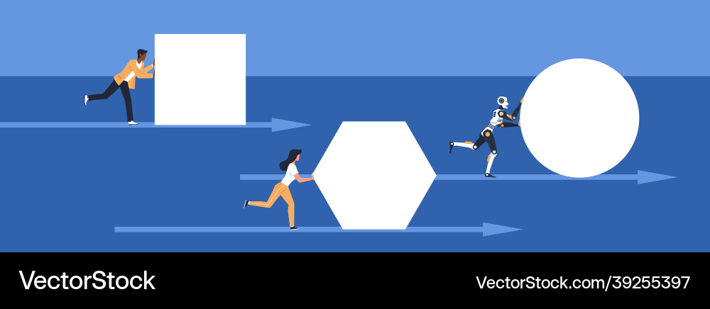 Robot pushing business people push geometric Vector Image