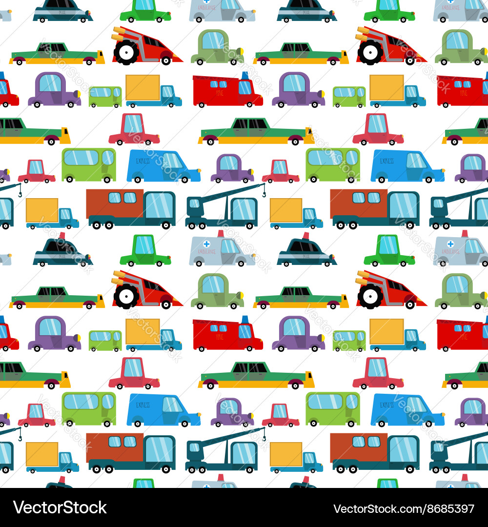 Seamless pattern with cartoon cars Royalty Free Vector Image