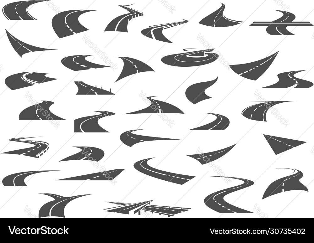 Asphalt highway road path way black silhouettes Vector Image
