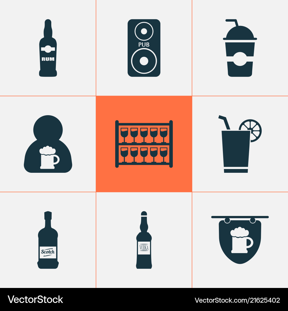 Beverages icons set with cocktail lemon Royalty Free Vector