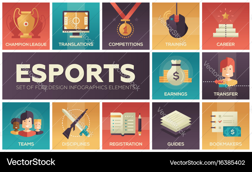 Esports - modern flat design icons set Royalty Free Vector