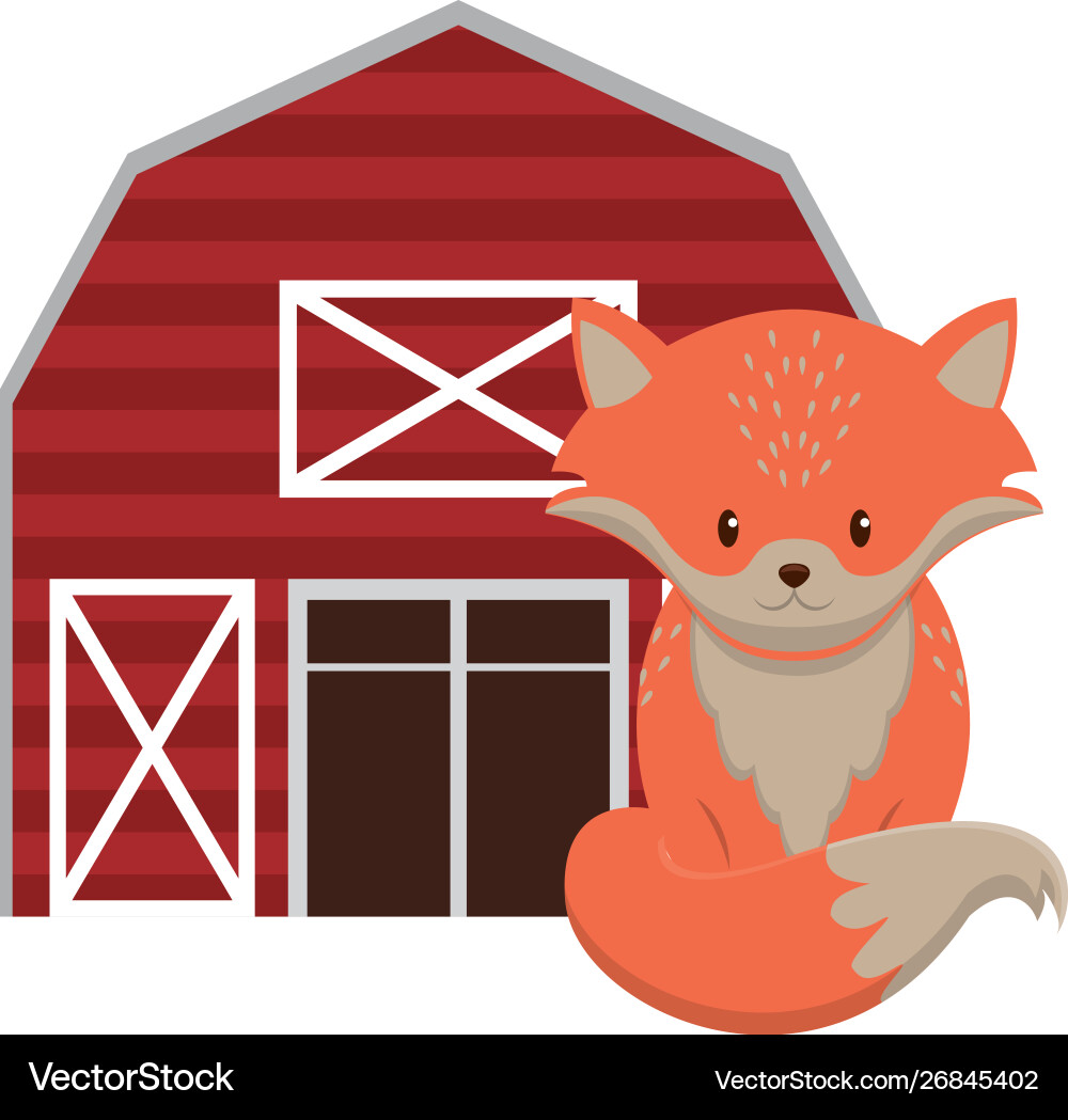 Fox and farm barn cartoon Royalty Free Vector Image