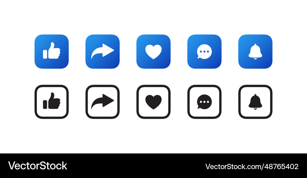 Like comment share icons set social media Vector Image