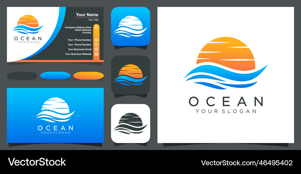 Ocean logo design template water wave combine sun Vector Image