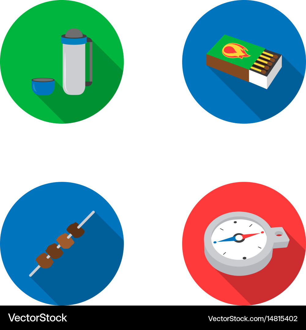Thermos matches compass shish kebabcamping set Vector Image