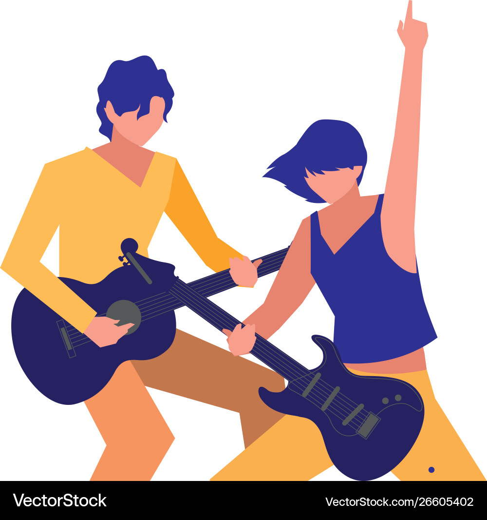 Two male musicians musical instruments Royalty Free Vector