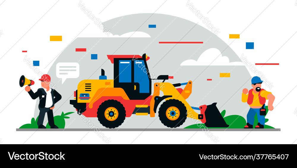 Construction Equipment And Workers At Site Vector Image