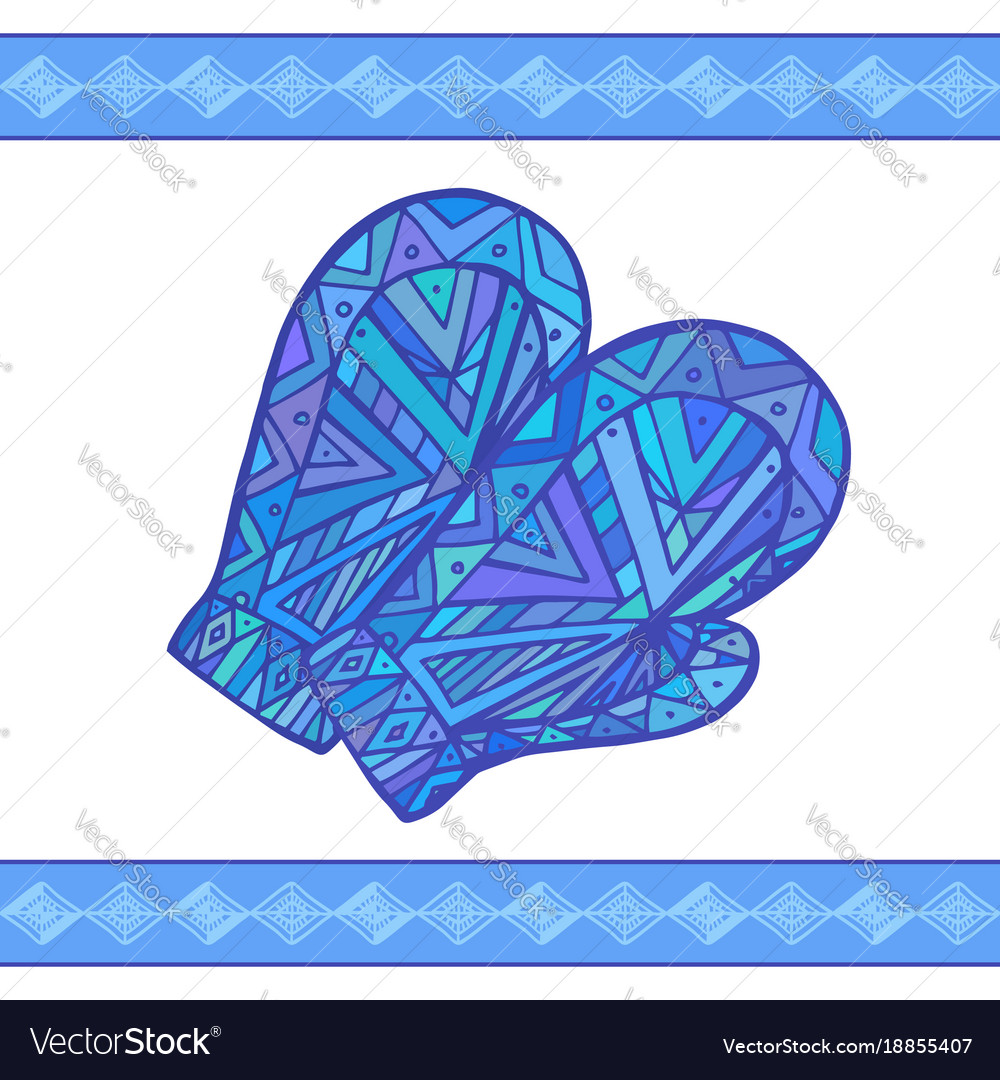 Doodle winter mittens with boho pattern for your Vector Image