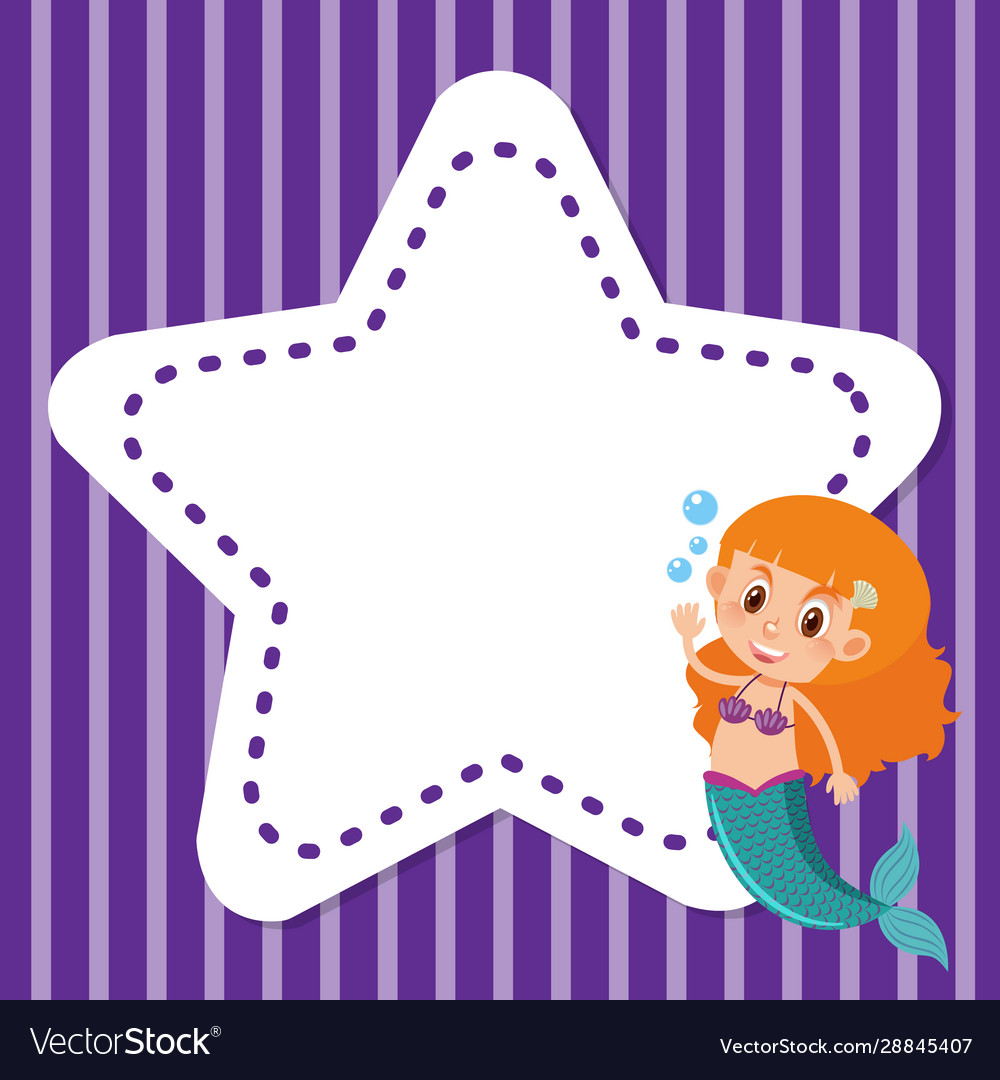 Frame template design with mermaid and star Vector Image