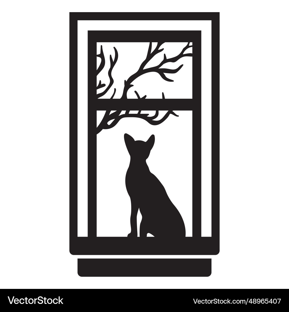 Rectangular window cat scene Royalty Free Vector Image