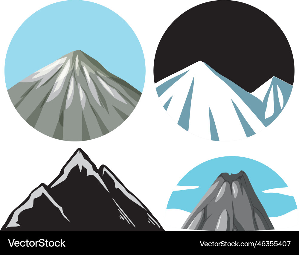 Set of mountains in different style icon Vector Image