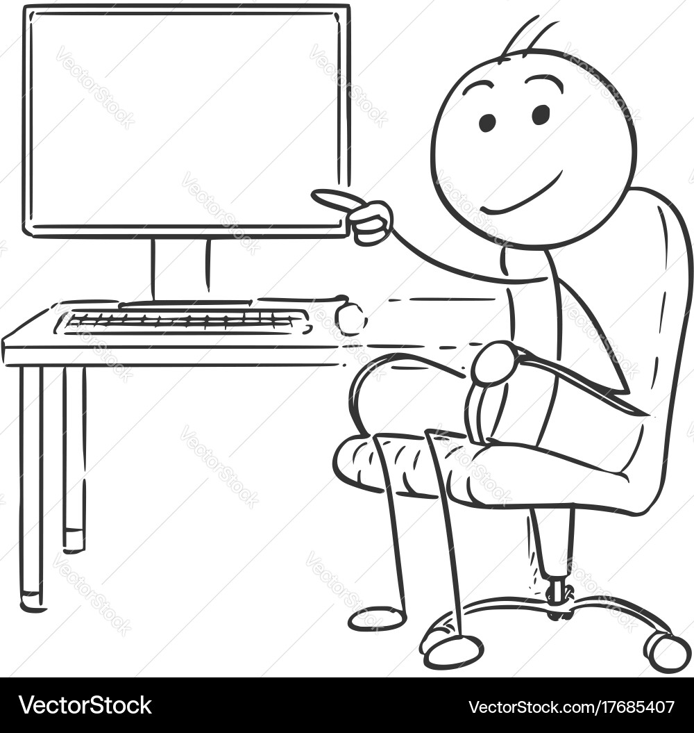 Stick man cartoon man pointing at empty Royalty Free Vector