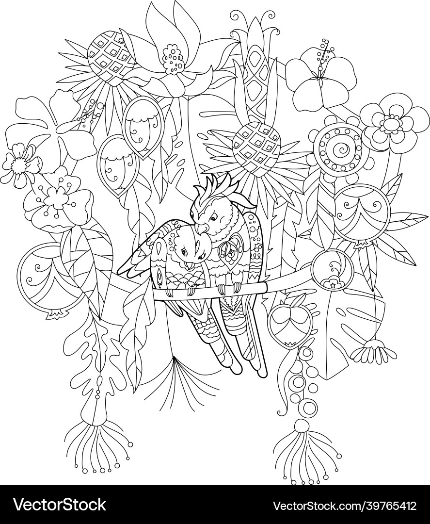Contour linear for coloring book with paradise Vector Image