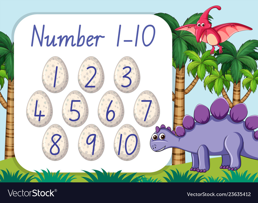Count number one to ten dinosaur theme Royalty Free Vector
