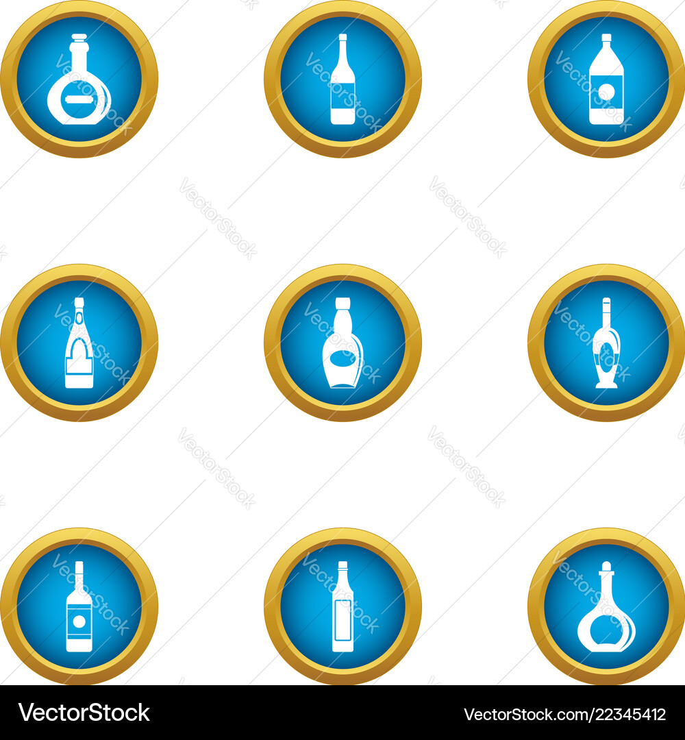 Expensive glass icons set flat style Royalty Free Vector