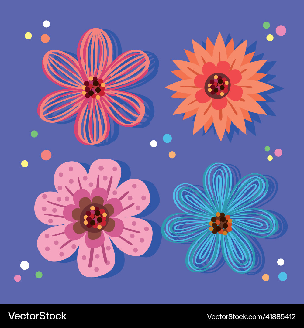 Four spring season flowers Royalty Free Vector Image