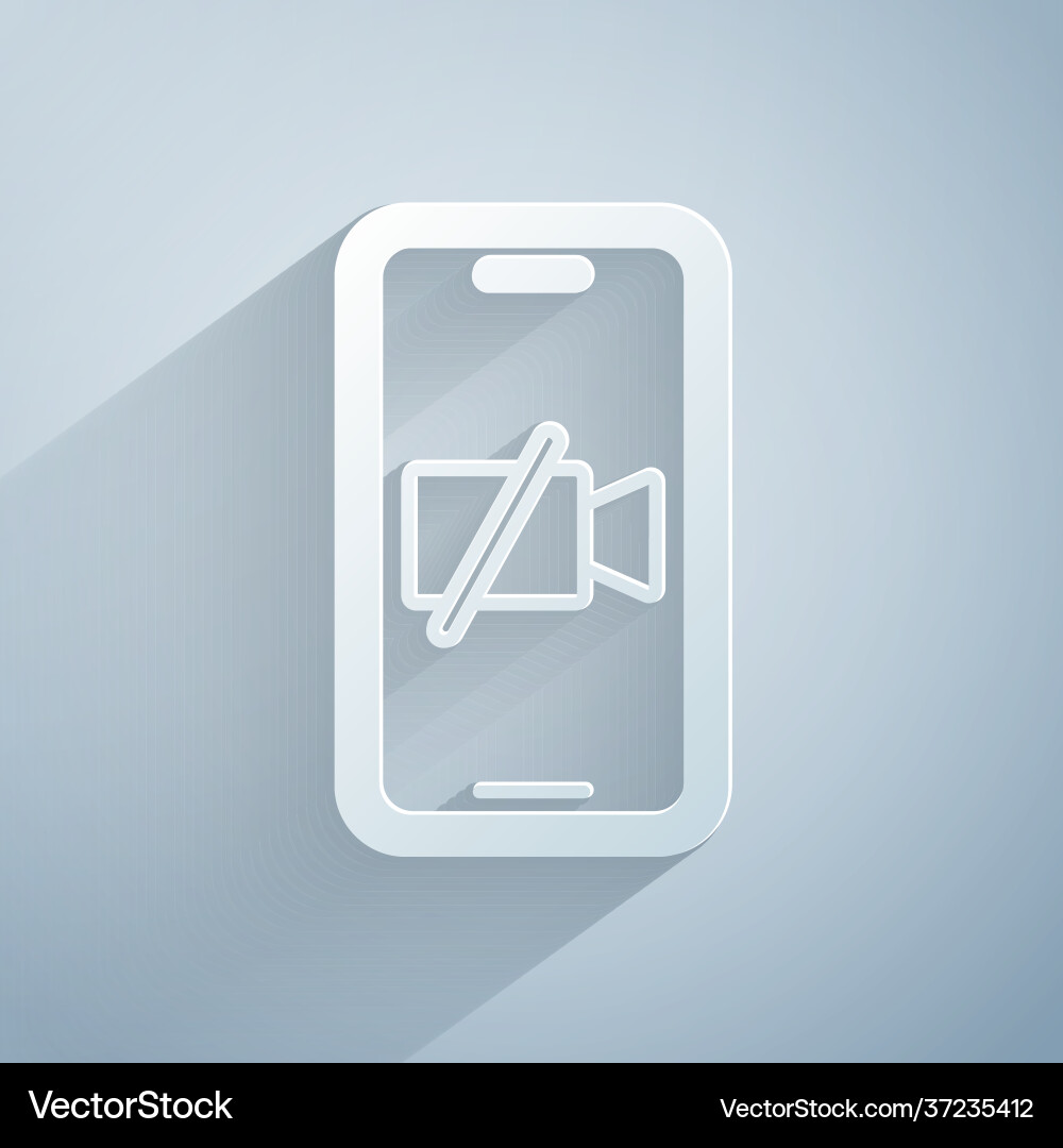 Paper cut video camera off on mobile screen icon Vector Image
