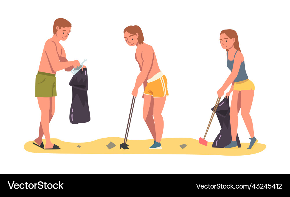 People character collecting trash and gathering Vector Image