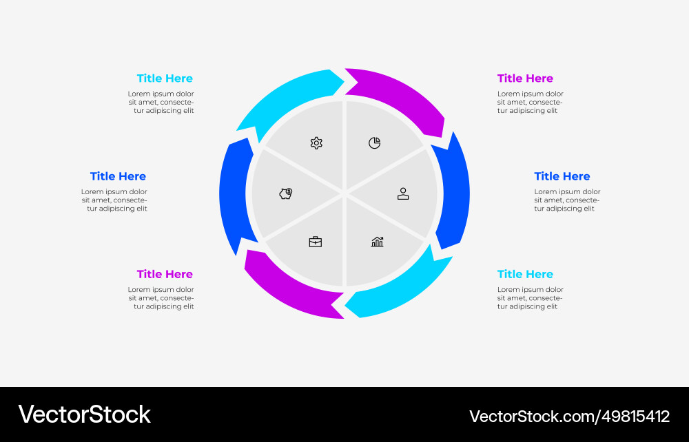 Pie chart diagram divided into 6 parts cycle Vector Image