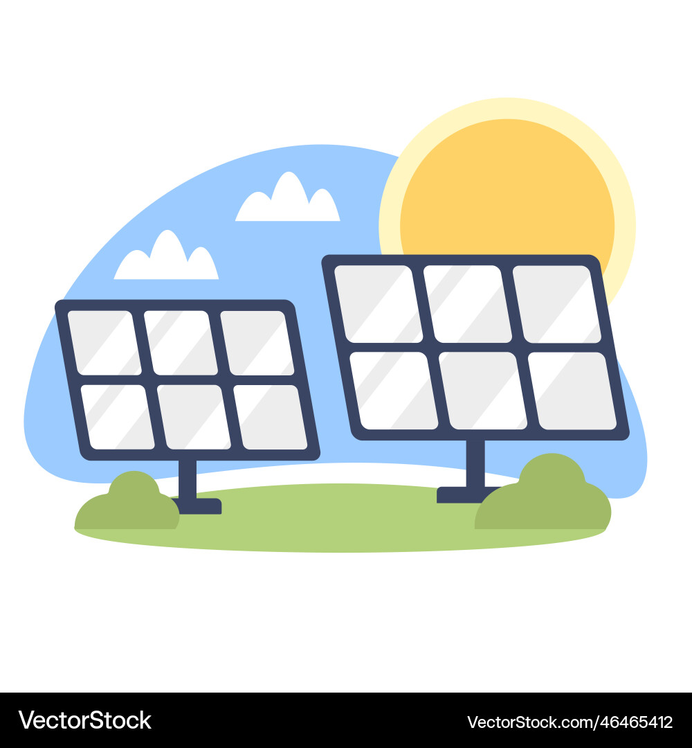 Productive solar panels under bright sun color 2d Vector Image
