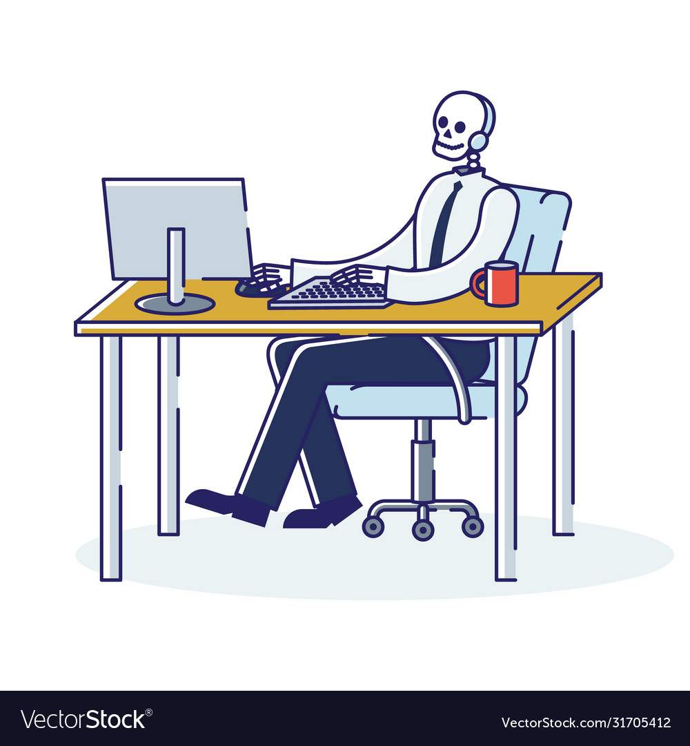 Skeleton Sitting Behind Desk