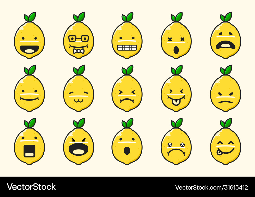 Yellow lemon emoticon set collection Royalty Free Vector