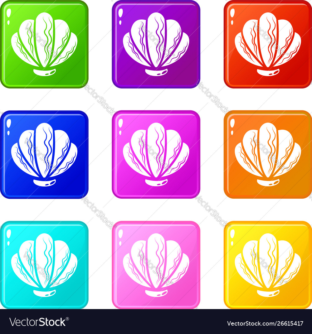 Beautiful shell icons set 9 color collection Vector Image