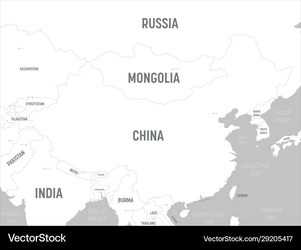 China map - white lands and grey water high Vector Image