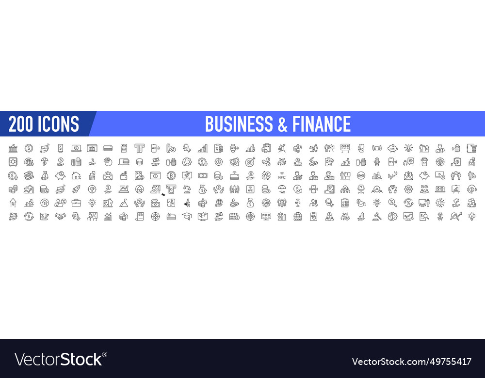 Set of 200 business and finance web icons in line Vector Image