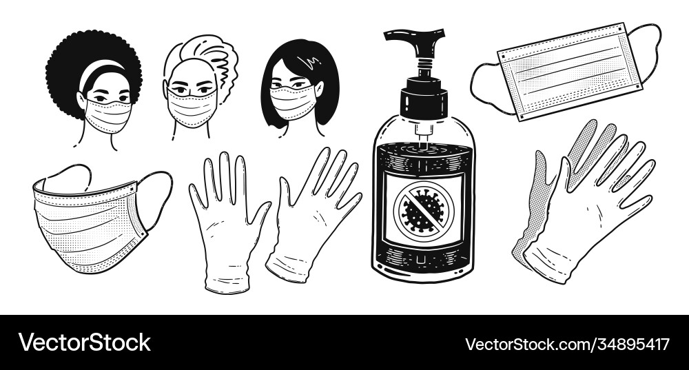 Set virus protection items Royalty Free Vector Image