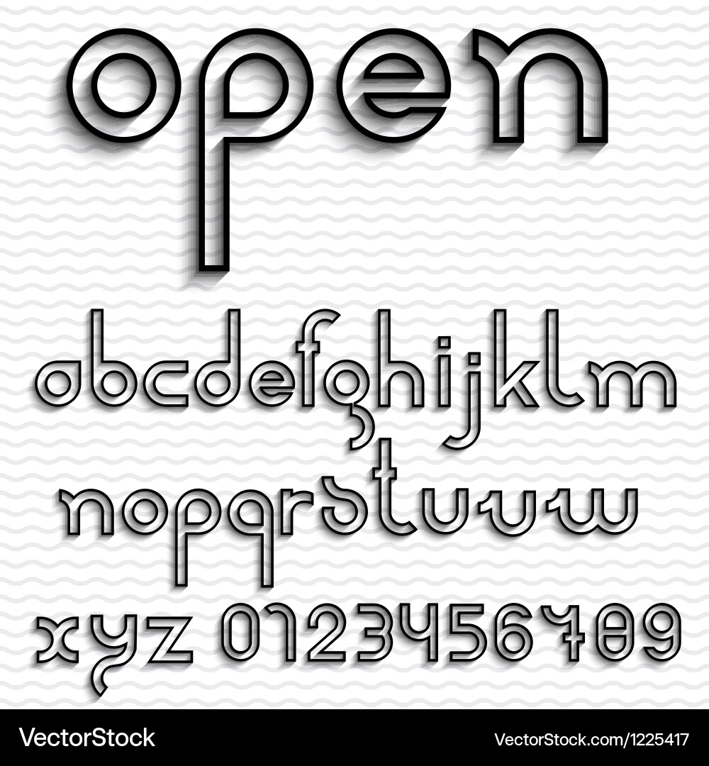 Slim outline font and numbers Royalty Free Vector Image